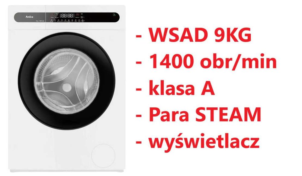 NOWA Pralka Para STEAM 9KG 1400obr Amica WAC914ALiSO gwar 2 lata ...