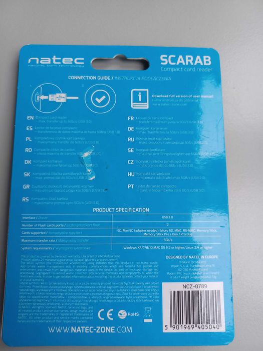 Czytnik Kart pamięci NATEC Scrab 2 SD/MicroSD USB 3.0 czarny , nowy ...