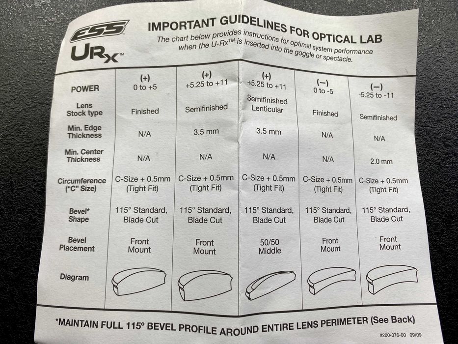 Діоптричні вставки ESS URx Insert для ESS Crossbow, Profile NVG. USA: 1 ...
