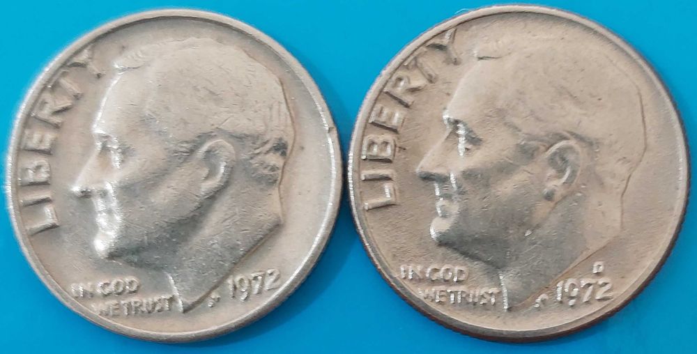 2 Moedas de ONE DIME de 1972 e 1972*D USA Tarouca E Dálvares • OLX.pt