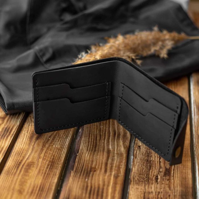 Гаманець Klapan з натуральної шкіри чорний з фіксацією на кнопці: 620 ...