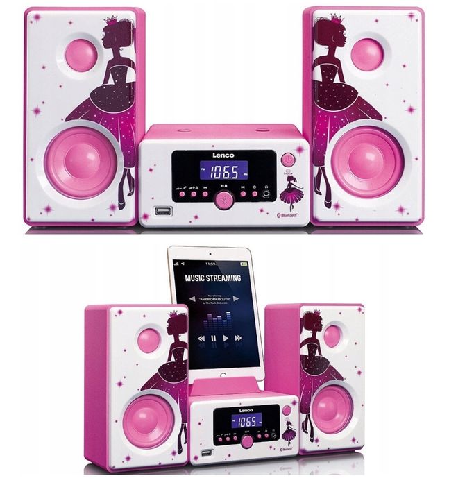 Mini wieża LENCO mc-020 bluetooth radio FM dla dziewczynki różowa ...