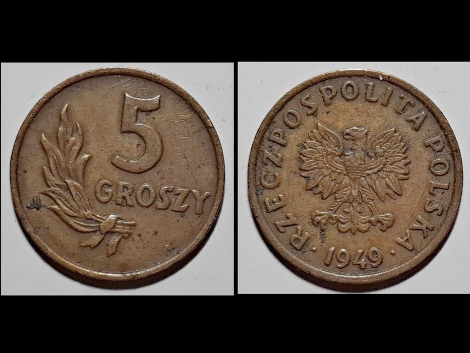 Moneta - 5 Groszy - (Polska) Rzeczpospolita - 1949 r. - brąz Warszawa ...