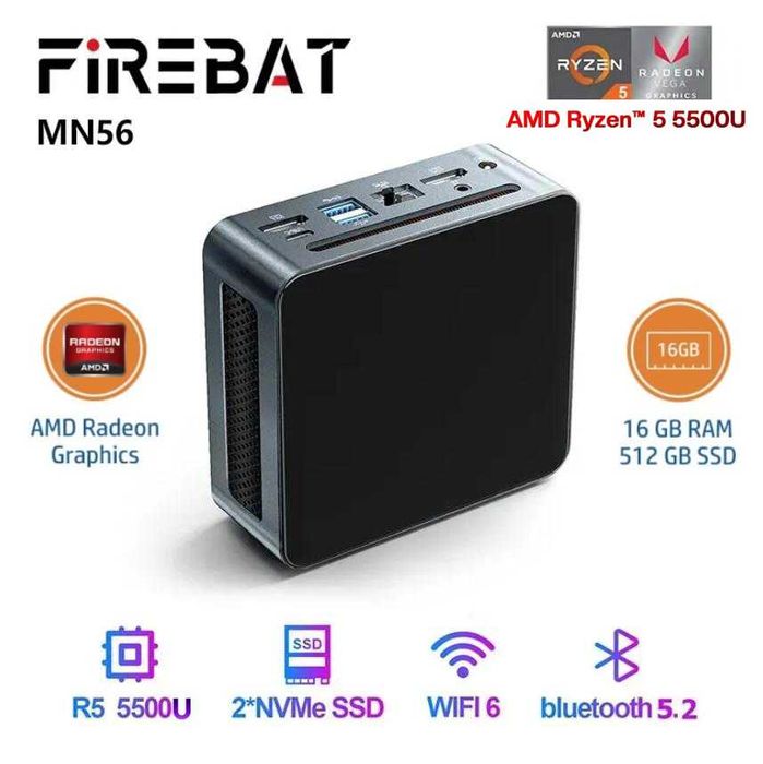FIREBAT Mini PC AMD Ryzen 5 5500U Win 11 16GB 512GB WIFI6 BT5.2: 10 500 ...