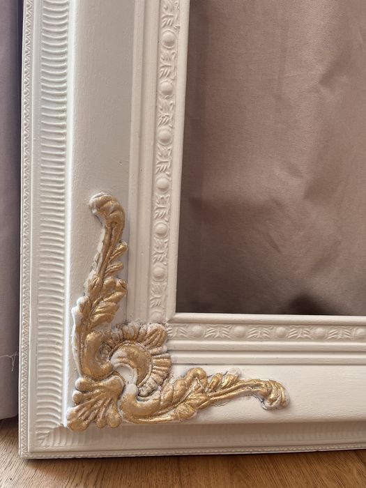 Duża drewniano-gips. rama na lustro/obraz biała złota prowansja unikat ...