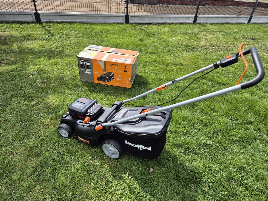 Kosiarka akumulatorowa Worx WG737E Jak Nowa Gratis Piła 230V Żłobizna ...