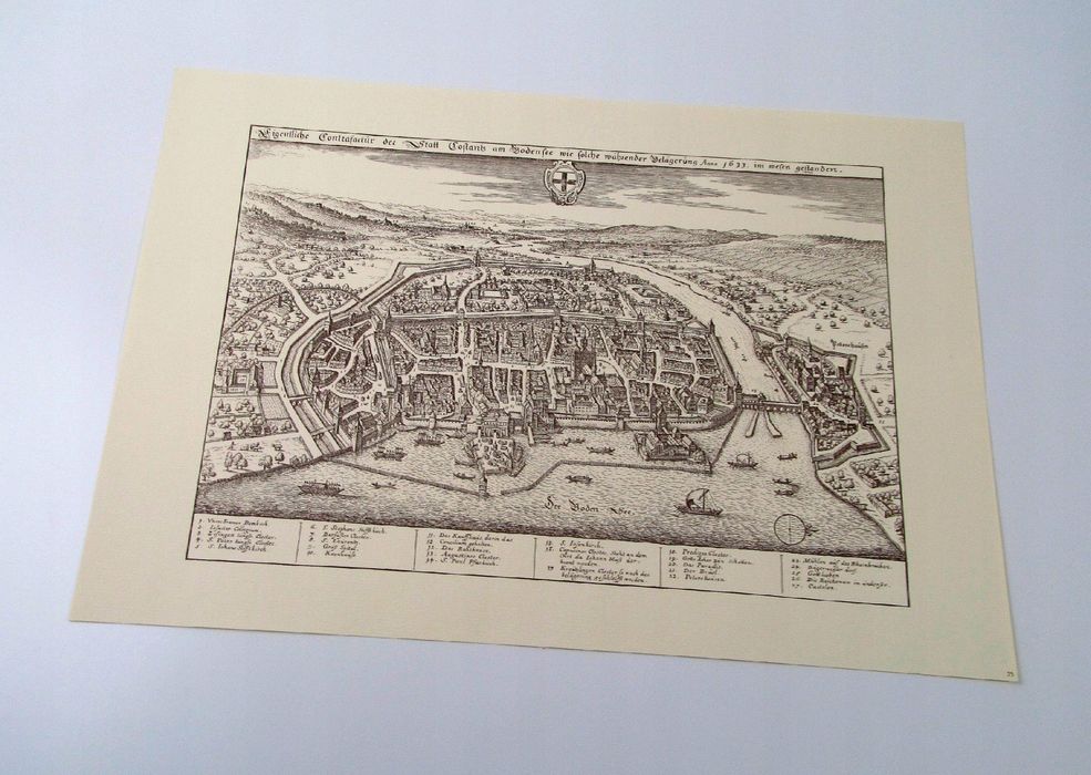 Stara mapa grafika widok miasta papier czerpany 25 Bielawa • OLX.pl