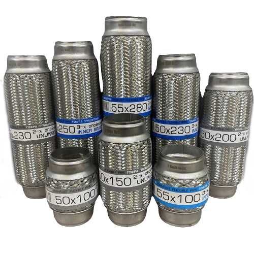 Гофра глушителя 40-45-50-55-60-61-64-70-75-80-90-108мм диаметр, 3-х сл ...