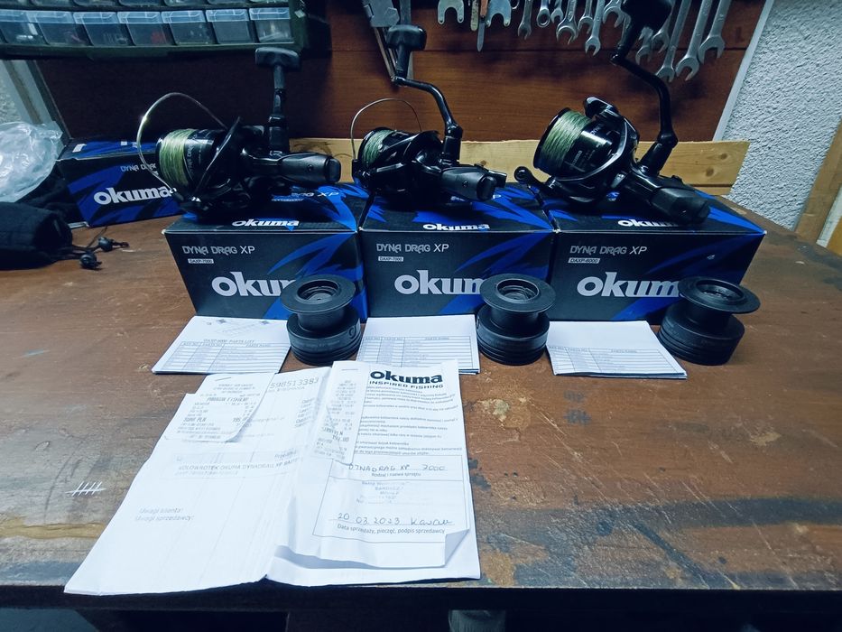 Okuma Dynadrag trzy kołowrotki feeder / gruntowe/ karpiowe 2x7000,6000 ...