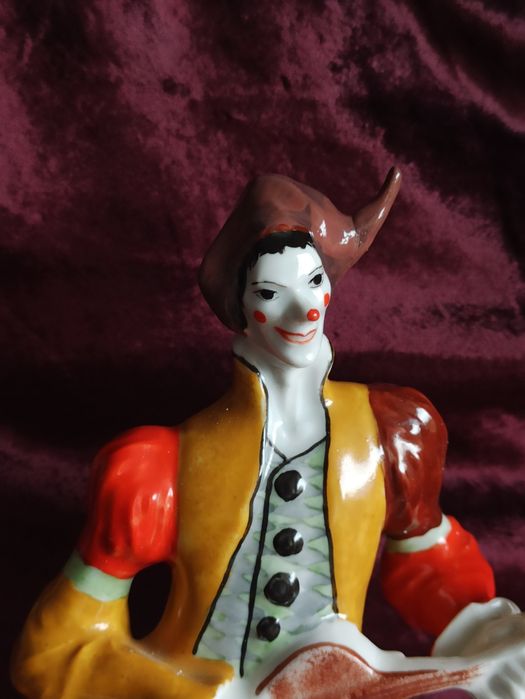 Duża figurka porcelanowa klaun Stipo Dorohoi vintage Rumunia czasy PRL ...