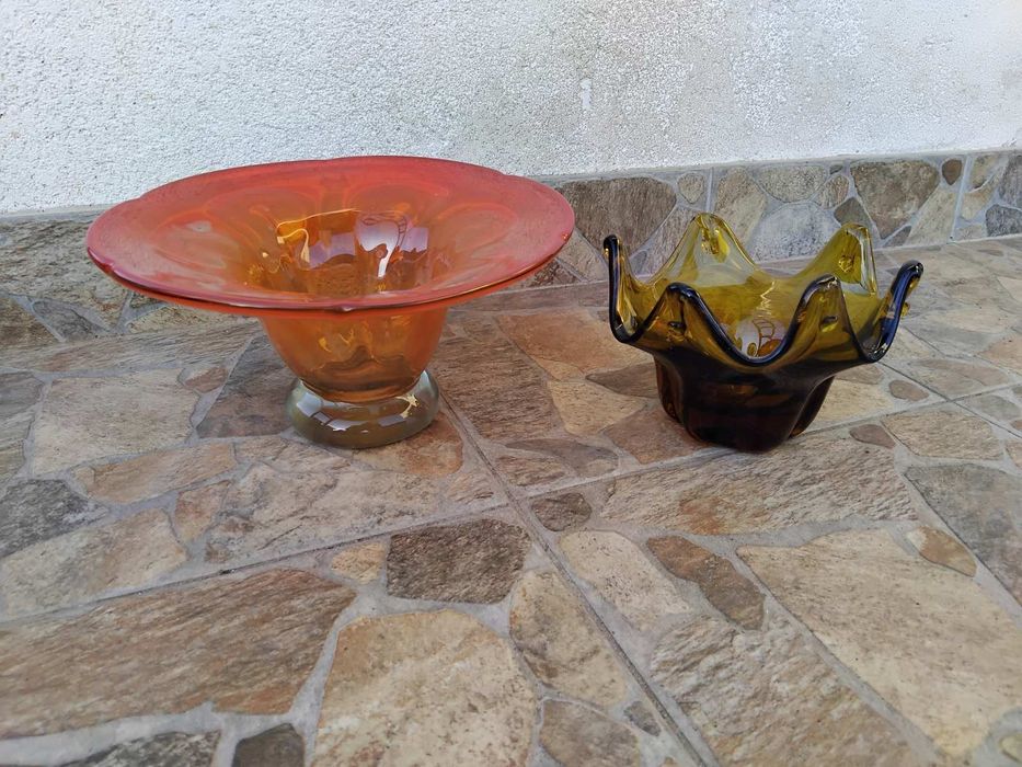 Декоративна ваза та фруктовниця цукерниця з гутного скла 350 грн Предмети мистецтва Туркотин