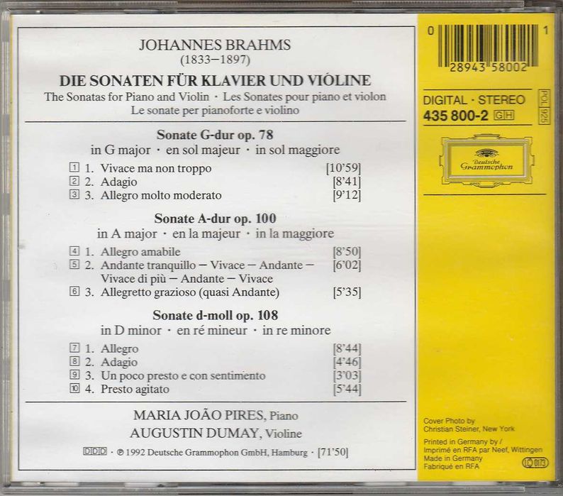 CD Johannes Brahms - The Violin Sonatas Bonfim • OLX Portugal