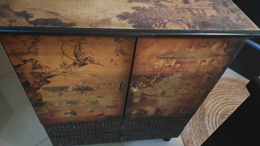 Parawan chiński stary z laki masa perłowa unikatowy25x30 Warszawa ...