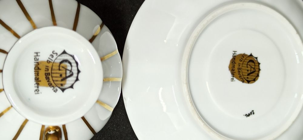 Porcelana Bawaria Hertel Jacob REHAU Duo MOKKA Złocona Kolekcjonerska ...