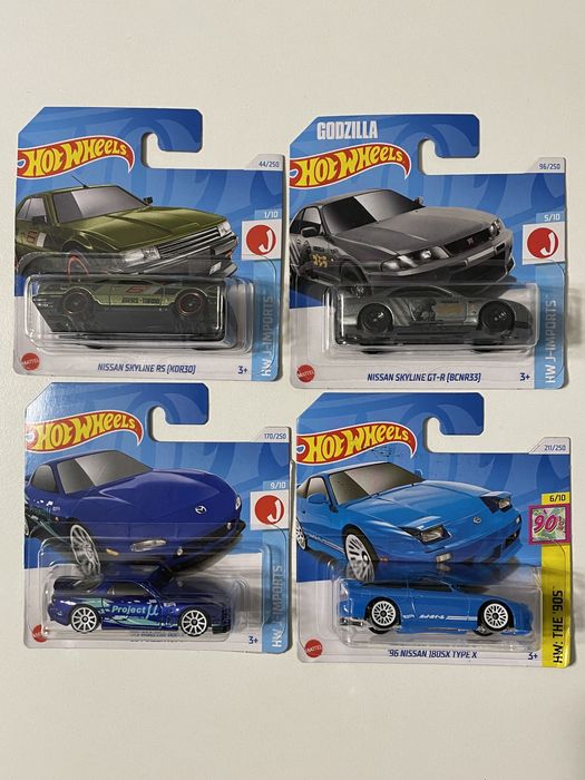 Hot Wheels zestaw 4 sztuki: Nissan Skyline GTR R30 R33 Mazda RX-7 JDM ...