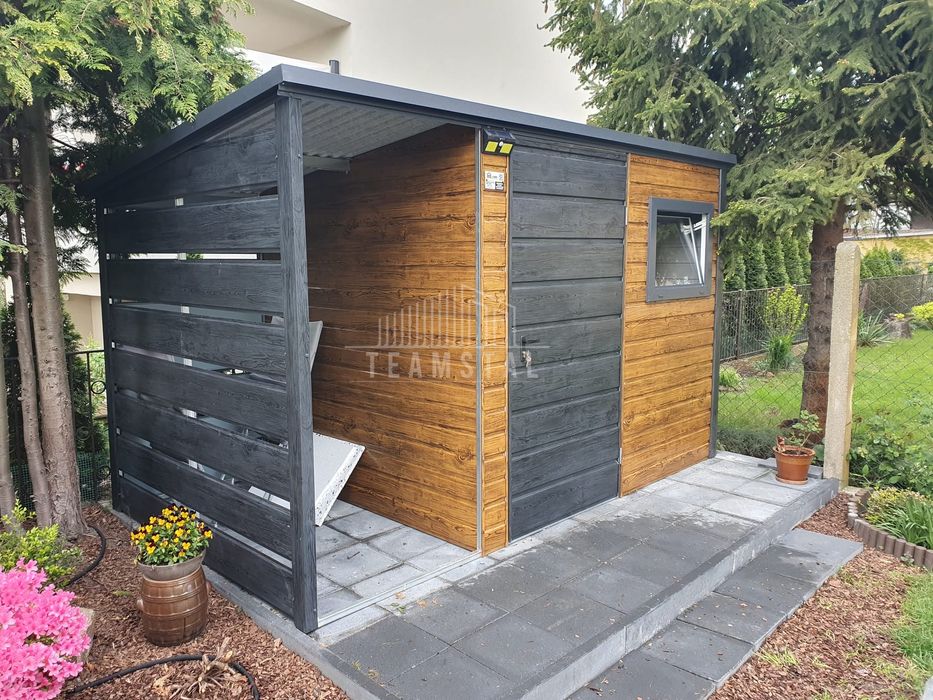Schowek Domek Ogrodowy 2,5x2,5m + Wiata 1m Drzwi Okno Dach Spad TS715 ...