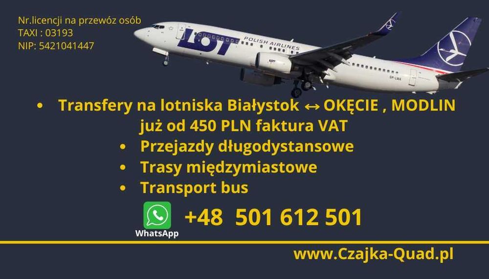 Czajka TAXI 24h: Białystok - lotnisko Warszawa Okęcie, Modlin od 450zł ...