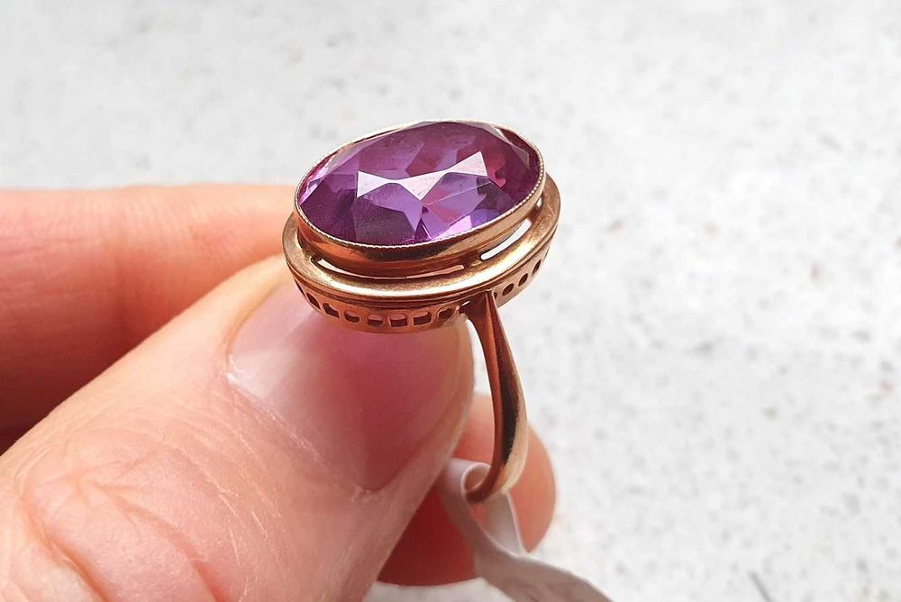 Złoty pierścionek z Ametystem Waga 6,41g Próba 583 Roz 17 ZŁOTO Wrocław ...