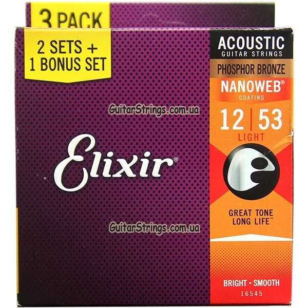 Струны Elixir 16545 Nanoweb Phosphor Bronze Light 12-53 1 set США: 865 ...