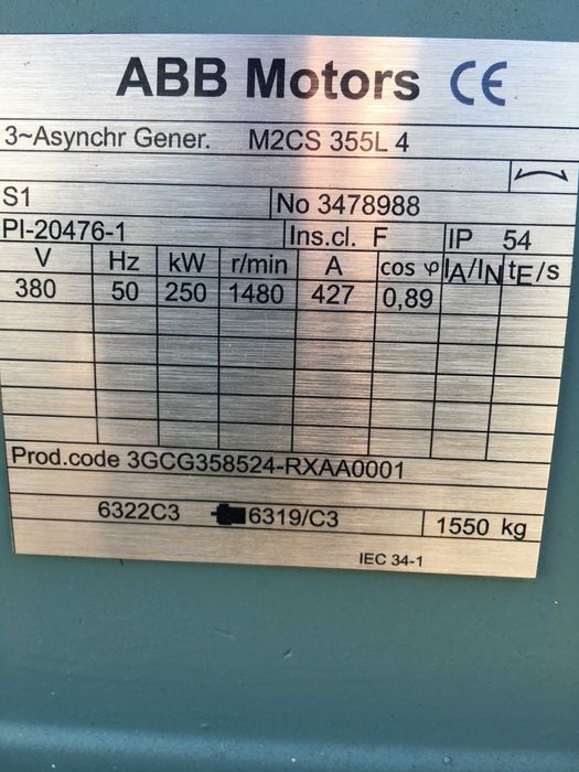 Silnik elektryczny 250 kW 1480 obr ABB, FALOWNIK Koło • OLX.pl