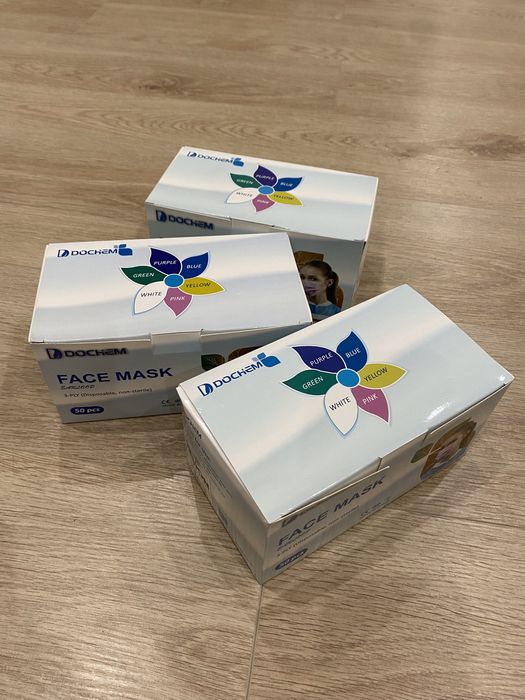 Медицинские маски Dochem Premium Elite, 3-х слойные, синие, 50 шт: 80 ...