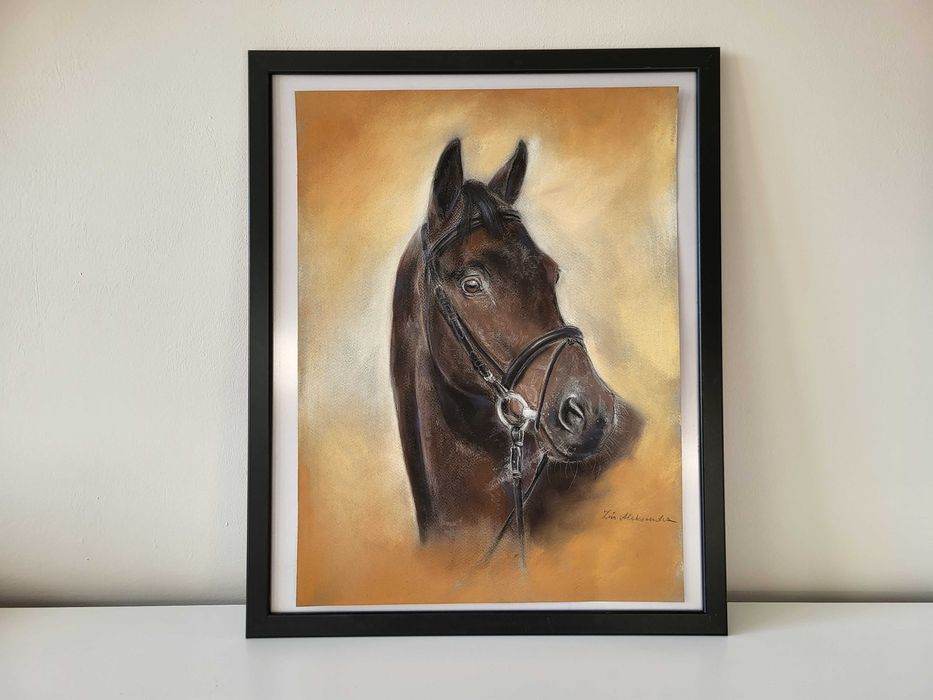 Obraz rysunek głowa konia w ramce koń pastele (15) Poznań Piątkowo • OLX.pl