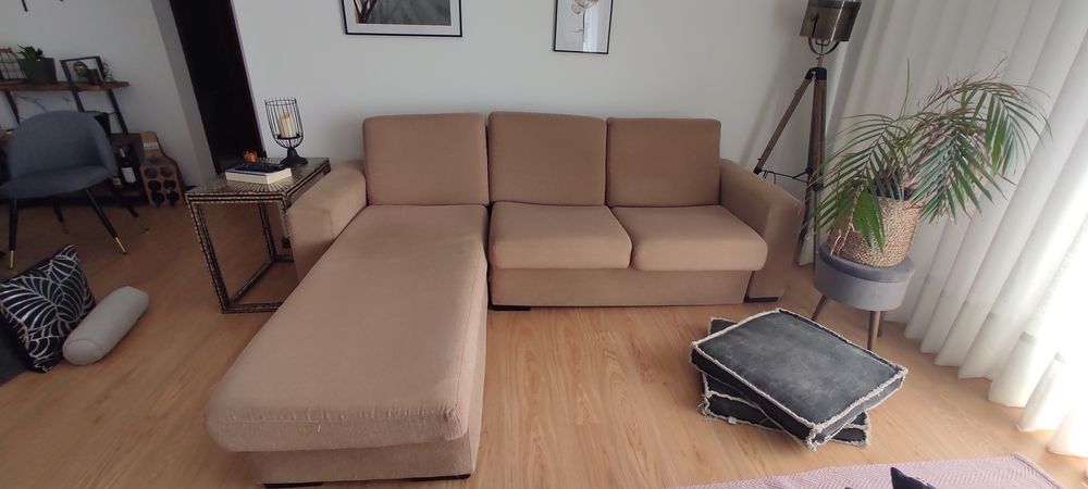 Sofá beje com chez long Oliveirinha • OLX Portugal