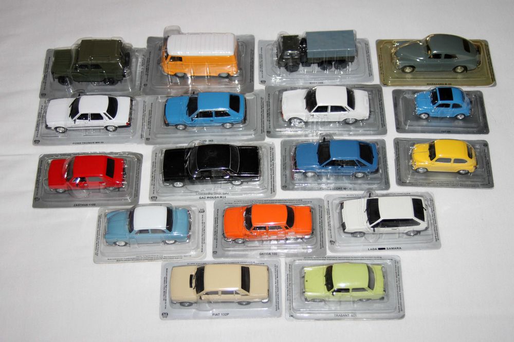 Kultowe Auta PRL-u 1/43 Peugeot 504+Volvo 343+Fiat 600+Fiat 500 17szt ...