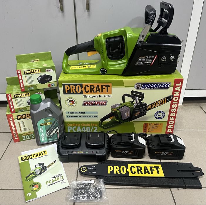 8 А/г Акумуляторна пила PROCRAFT PCA40/2/2Акб 8А/г/ ланцюг/шина35см: 8 499 грн ...