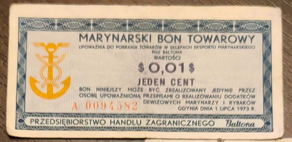Marynarski Bon Towarowy Baltona 1973r Szczecin Słoneczne • OLX.pl