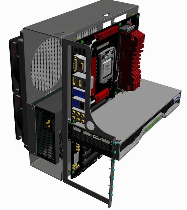 Obudowa P-CASE 9 RAL Otwarta PC 2xAIO , SFX. montaż pod blat biurka ...