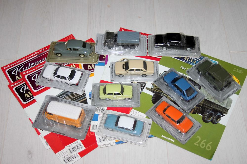 Kultowe Auta PRL-u 1/43 Ford Taunus+Wołga+Trabant 601+Star 266 11szt ...