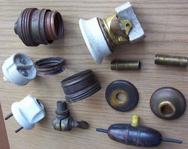 Zestaw starych części do lamp,kinkietów wtyczka, wyłącznik,rozetka Czechowice-Dziedzice • OLX.pl