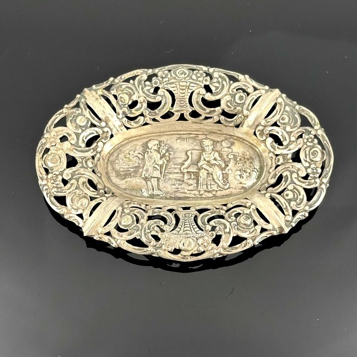 Srebro - Srebrna patera, scenka romantyczna, próba srebra 800. Sopot ...