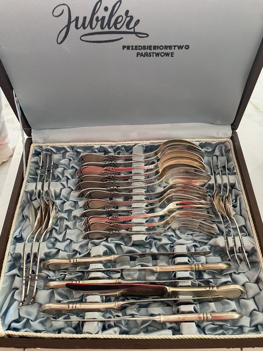 Zestaw srebrnych sztućców Hefra dla 6 osób - próba 800 - stan idealny ...