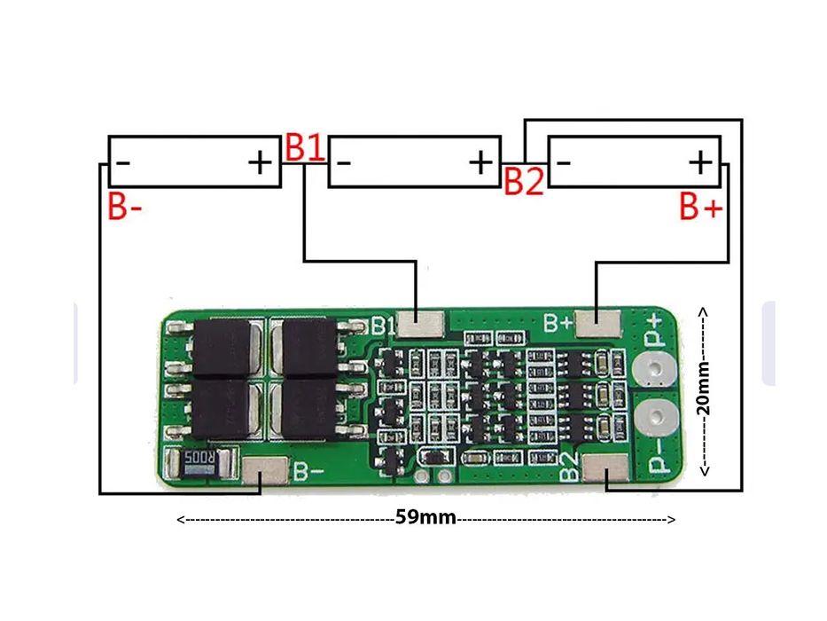 BMS 3s 20A контроллерр заряда-разрядаLi-ion.18650,12,6В,защитные плат ...