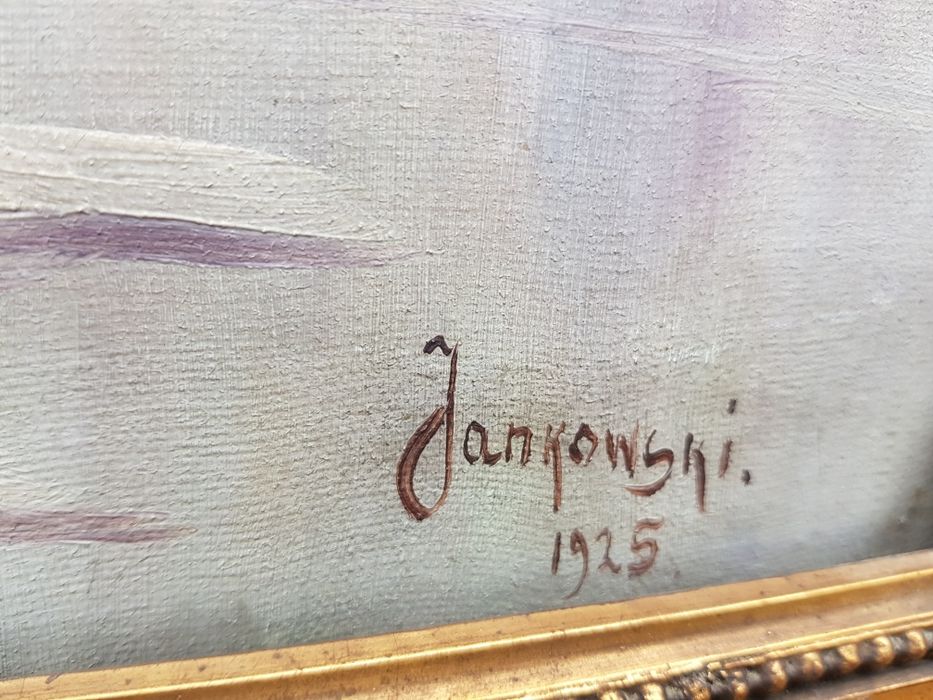 Stary Obraz Malowany Na Płótnie Jankowski 1925r Vintage Art Deco Bytom ...