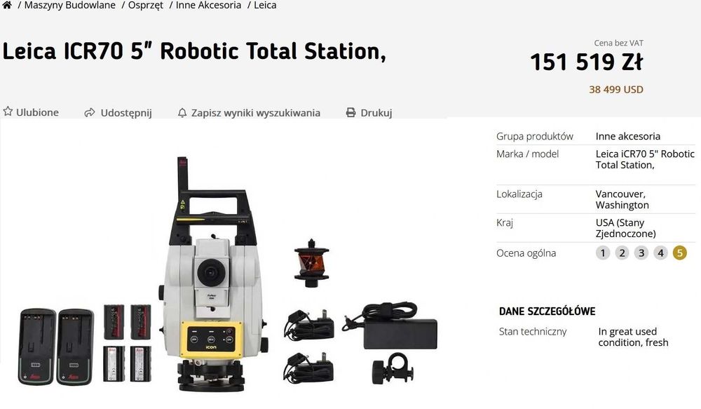 Zrobotyzowany Tachimetr Leica iCON iCR70 + Kontroler iCON FZ-M1 Zestaw ...